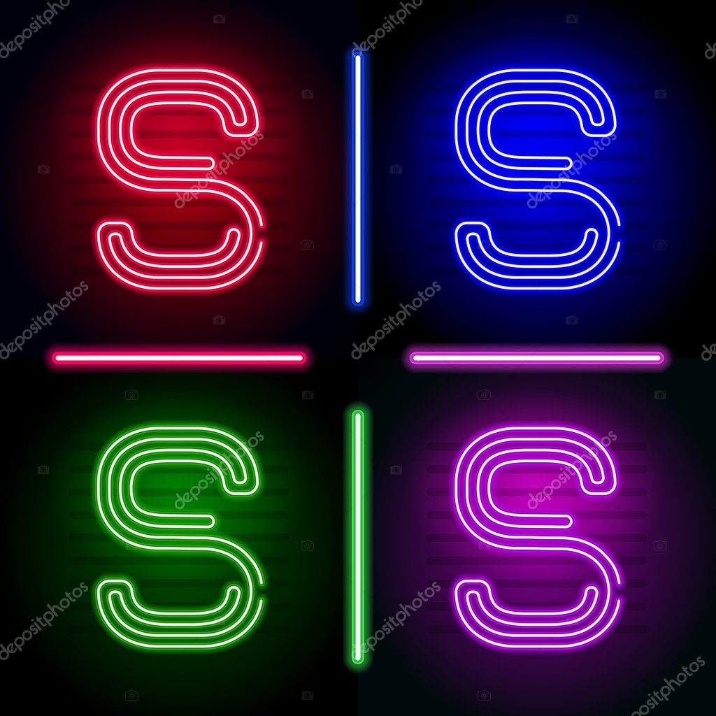 Set of realistic neon letters with different neon color glow Stock ...