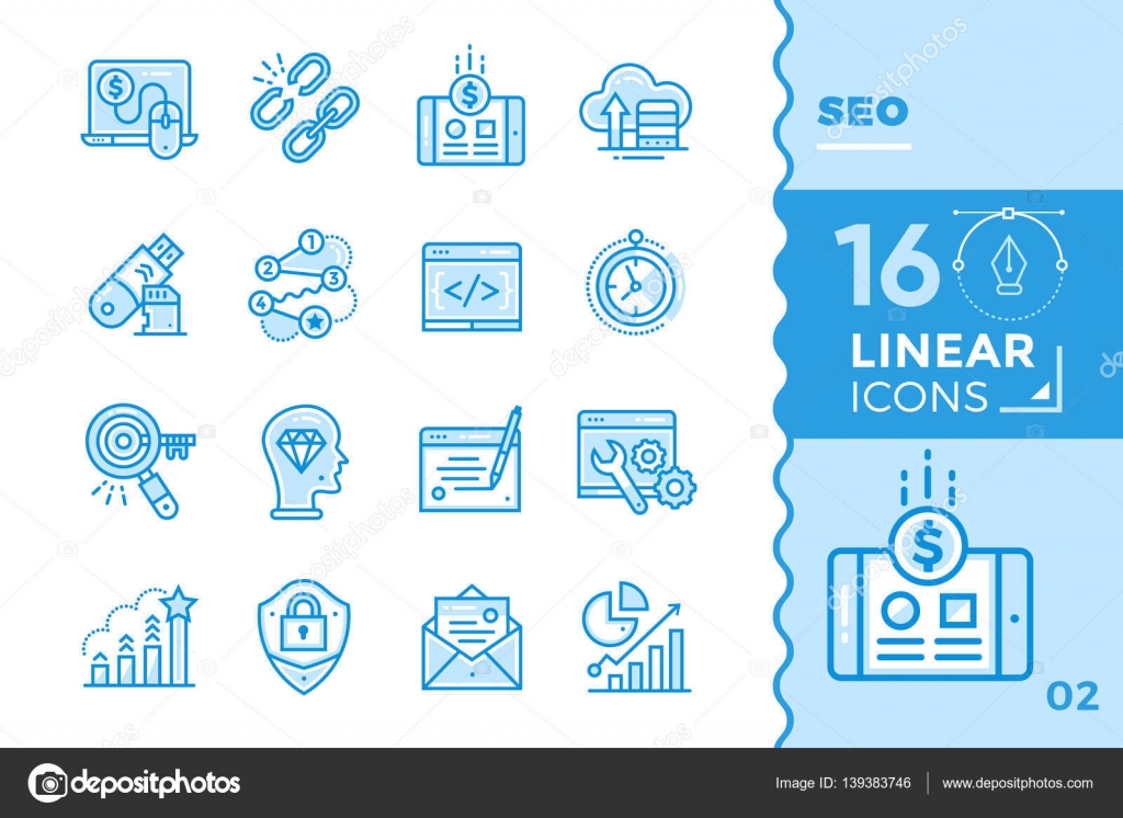Vector collection of line icons for startup business in blue tone style ...