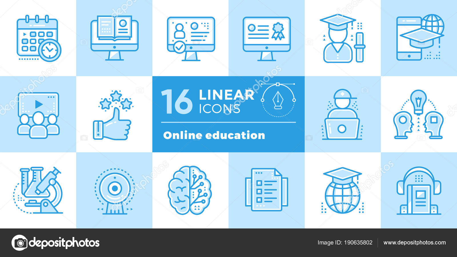 Online education and e-learning vector icons set. Suitable for b ...