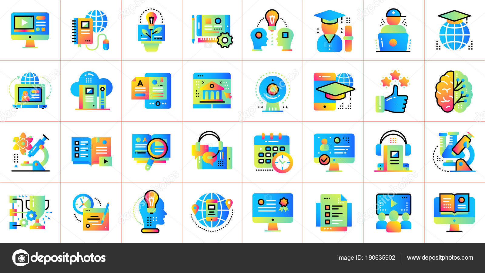 Online education and e-learning vector icons set. Suitable for b Stock ...