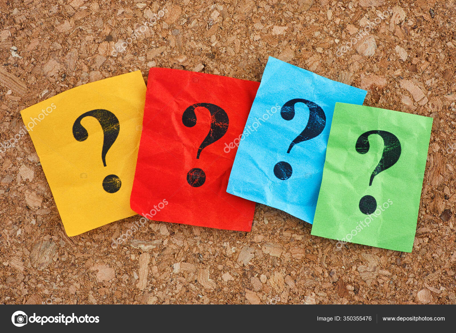 Colorful Paper Notes Question Marks Cork Board Closeup Stock Photo by ...