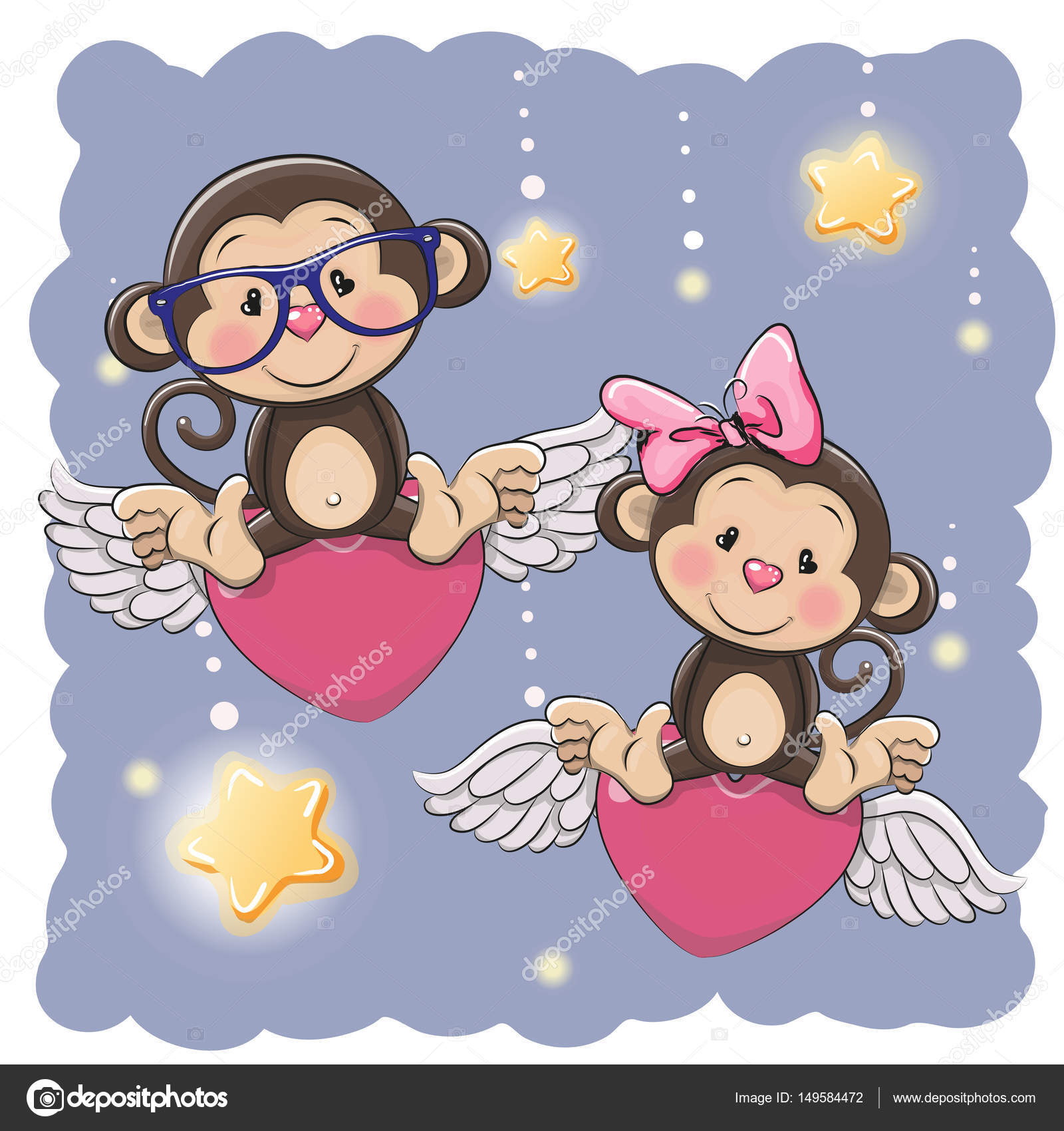 Two Cartoon Monkeys Kissing