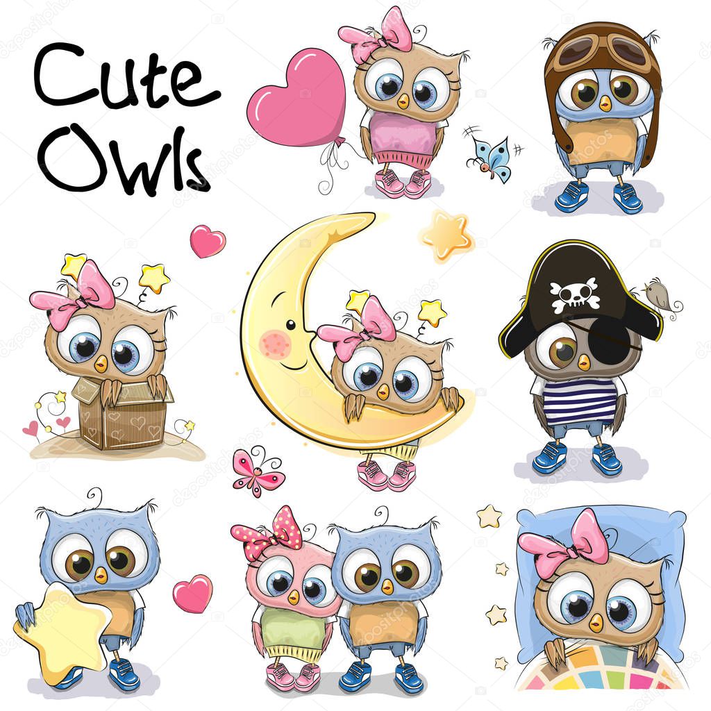 Set of Cute Cartoon Owls — Stock Vector © Reginast777 #167849662