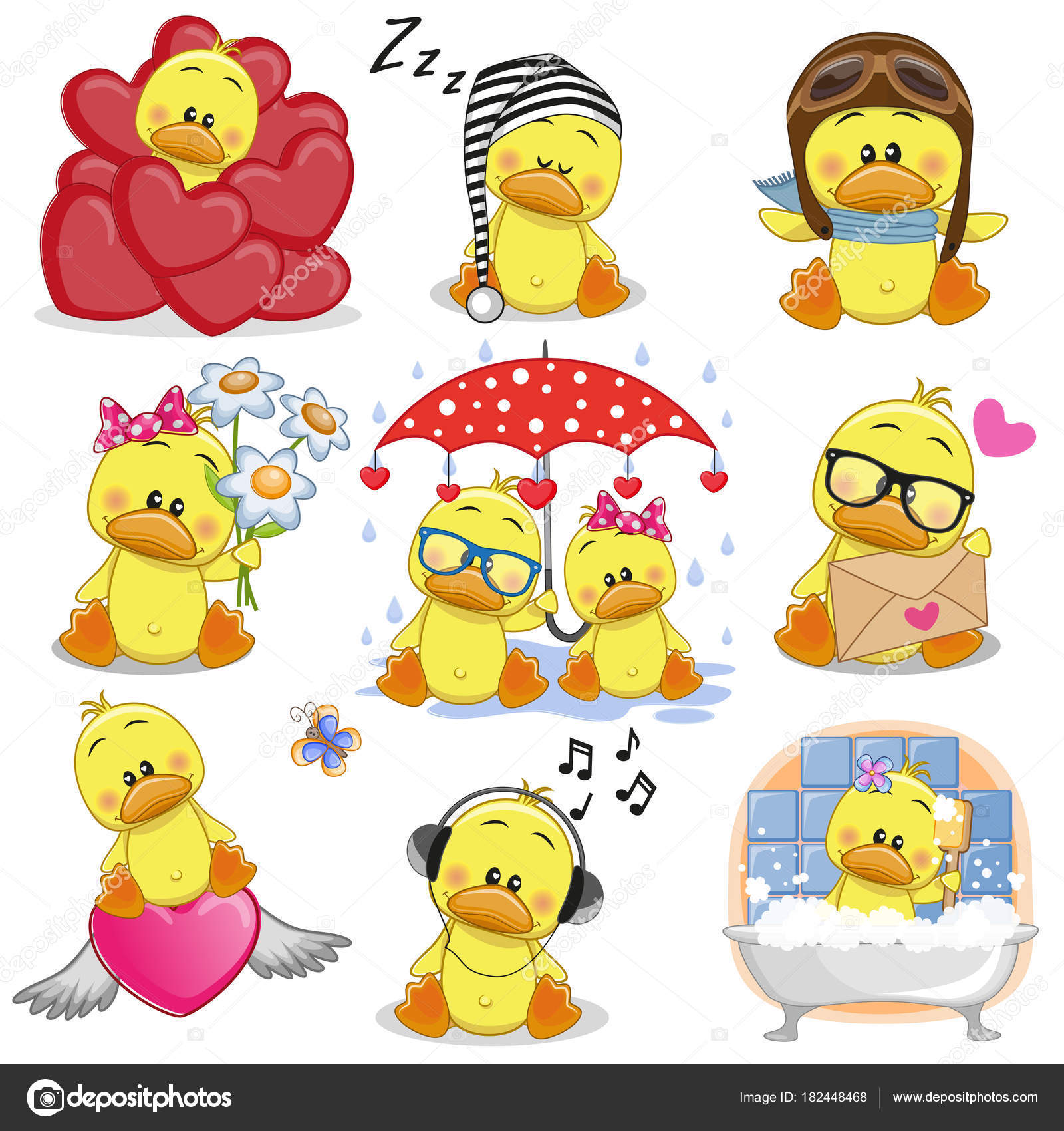 Set de lindos patos de dibujos animados Vector de stock por ...