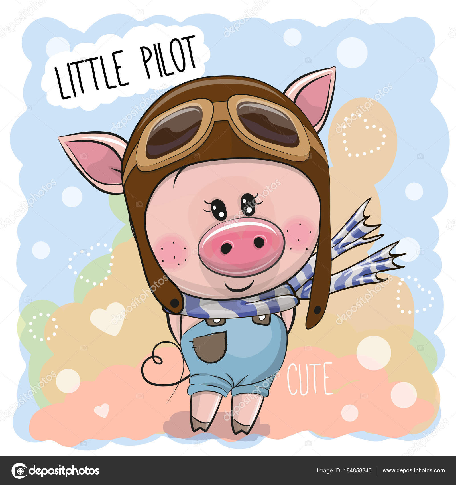 Cute Pig in a pilot hat Stock Illustration by ©Reginast777 #184858340