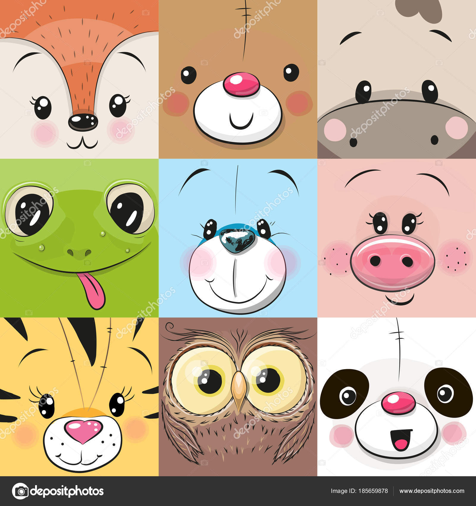 Set of Cute animals faces Stock Illustration by ©Reginast777 #185659878