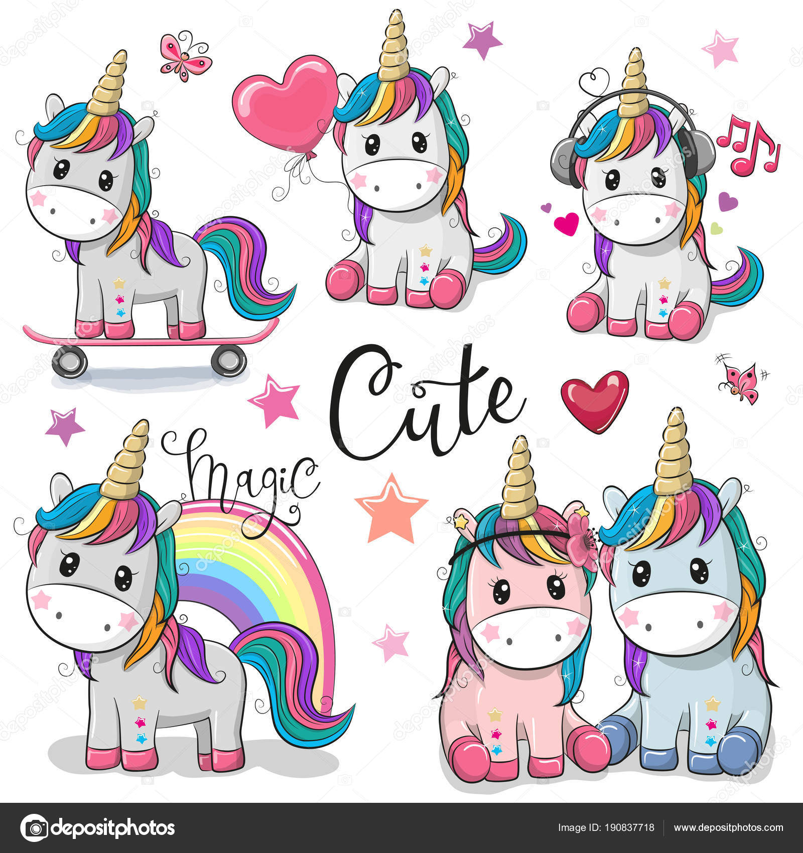 Set of Cute Cartoon Unicorns Stock Vector Image by ©Reginast777 #190837718 Set of Cute Cartoon Unicorns Stock Vector Image by ©Reginast777 #190837718