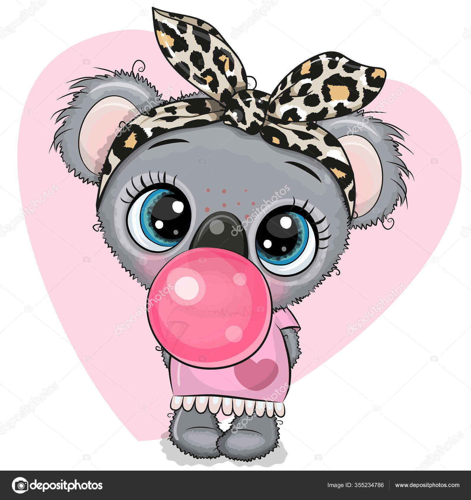 Cute Cartoon Koala Girl Bow Bubble Gum Stock Vector Image by ©Reginast777 #355234786