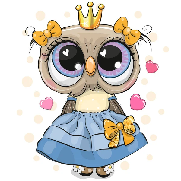 Cute Cartoon Owl Princess Pink Dress Hearts Isolated White Background ...
