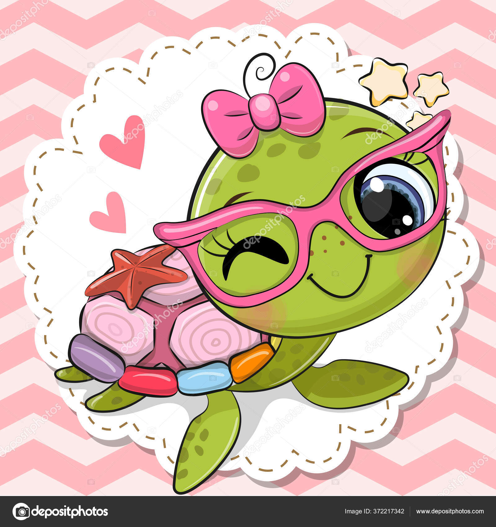 Cute Cartoon Turtle Girl Pink Eyeglasses Bow Stock Illustration by ...