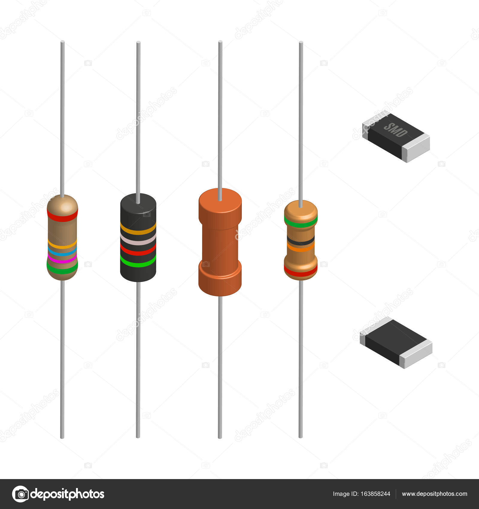 Set of different resistors in 3D, vector illustration. Stock Vector by ©kup1984 163858244