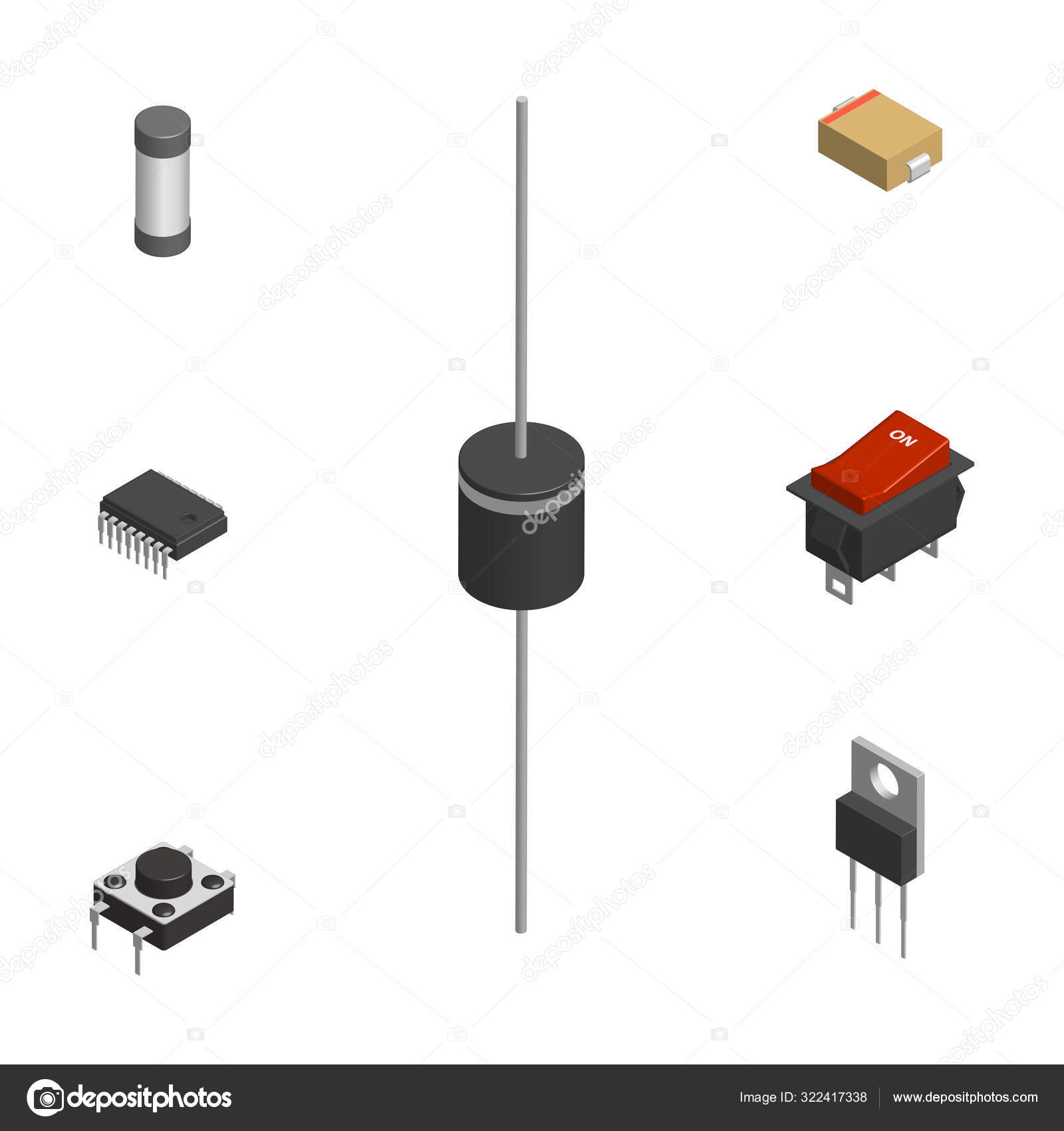 Set of different 3D electronic components, vector illustration. Stock ...