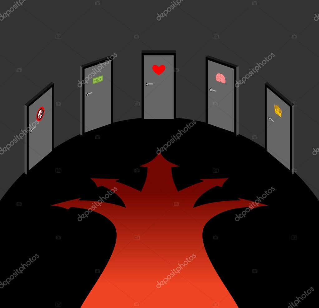 Crossroads. Selecting way. Closed doors. Fork in road Stock Vector ...