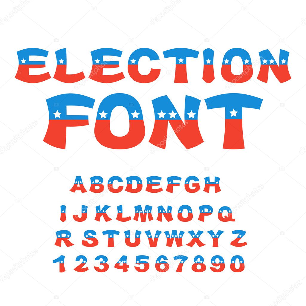 Election font. Political debate in America alphabet. USA Nationa ...