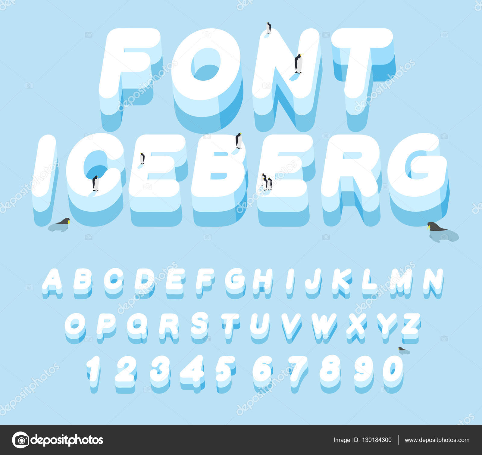 Fonte Iceberg. Letras 3D de gelo. Letra do alfabeto de gelo. ABC de sno ...