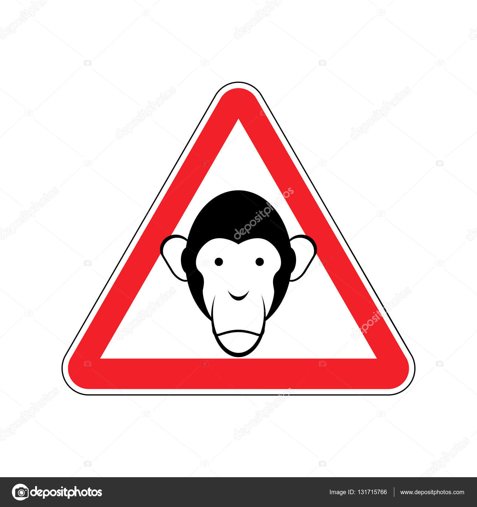 Monkey Warning sign red. Primacy of Hazard attention symbol. Dan Stock ...
