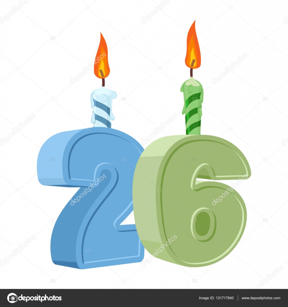 26 jaar verjaardag. Nummer met feestelijke kaars voor de cake van de ...