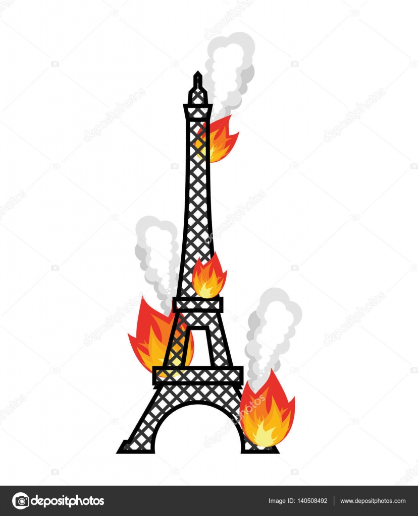 Eiffel Tower fire. Flame in Paris. Disaster Stock Vector Image by ...