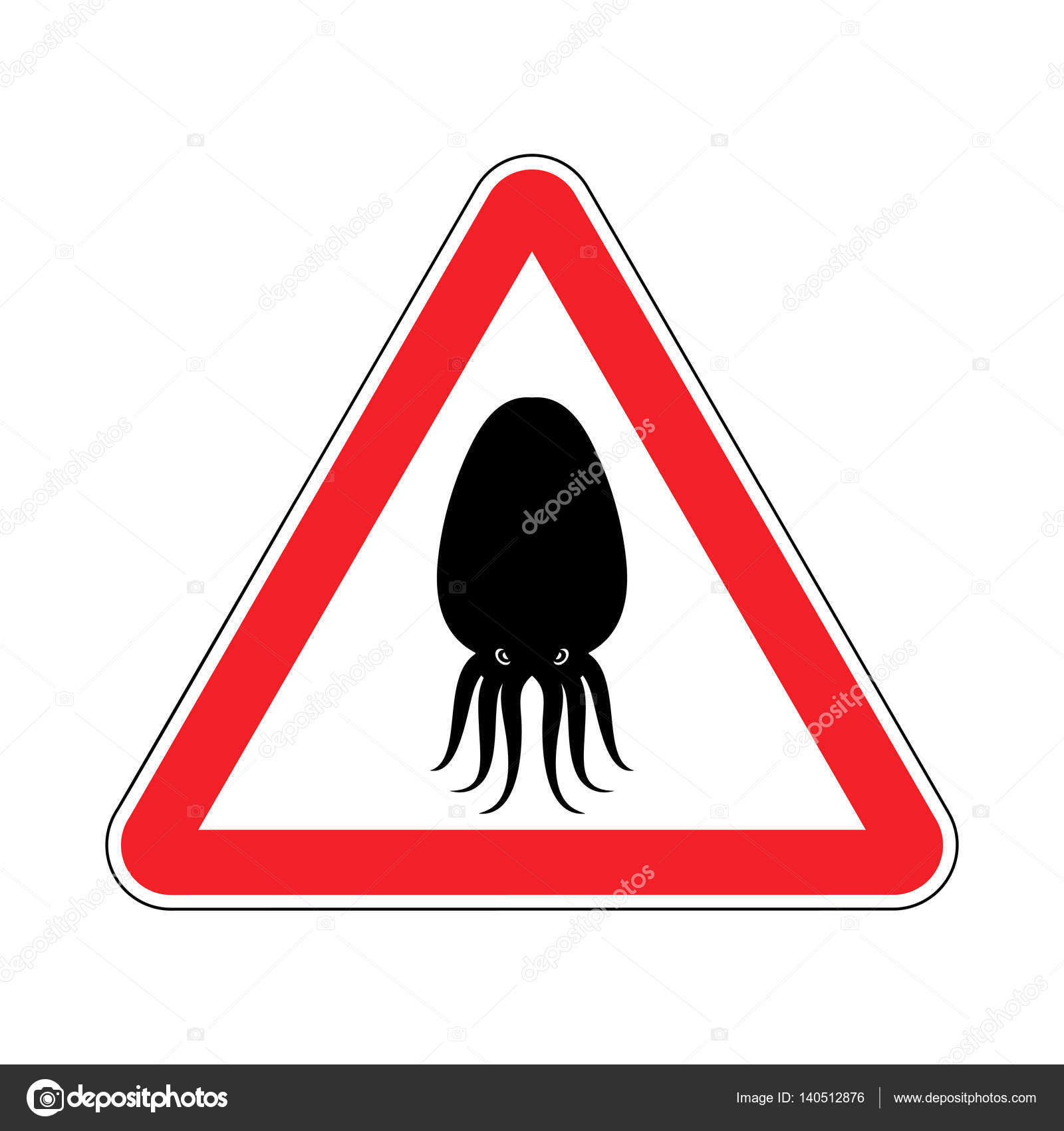 Attention cuttlefish. Octopus on red triangle. Road sign Caution Stock ...