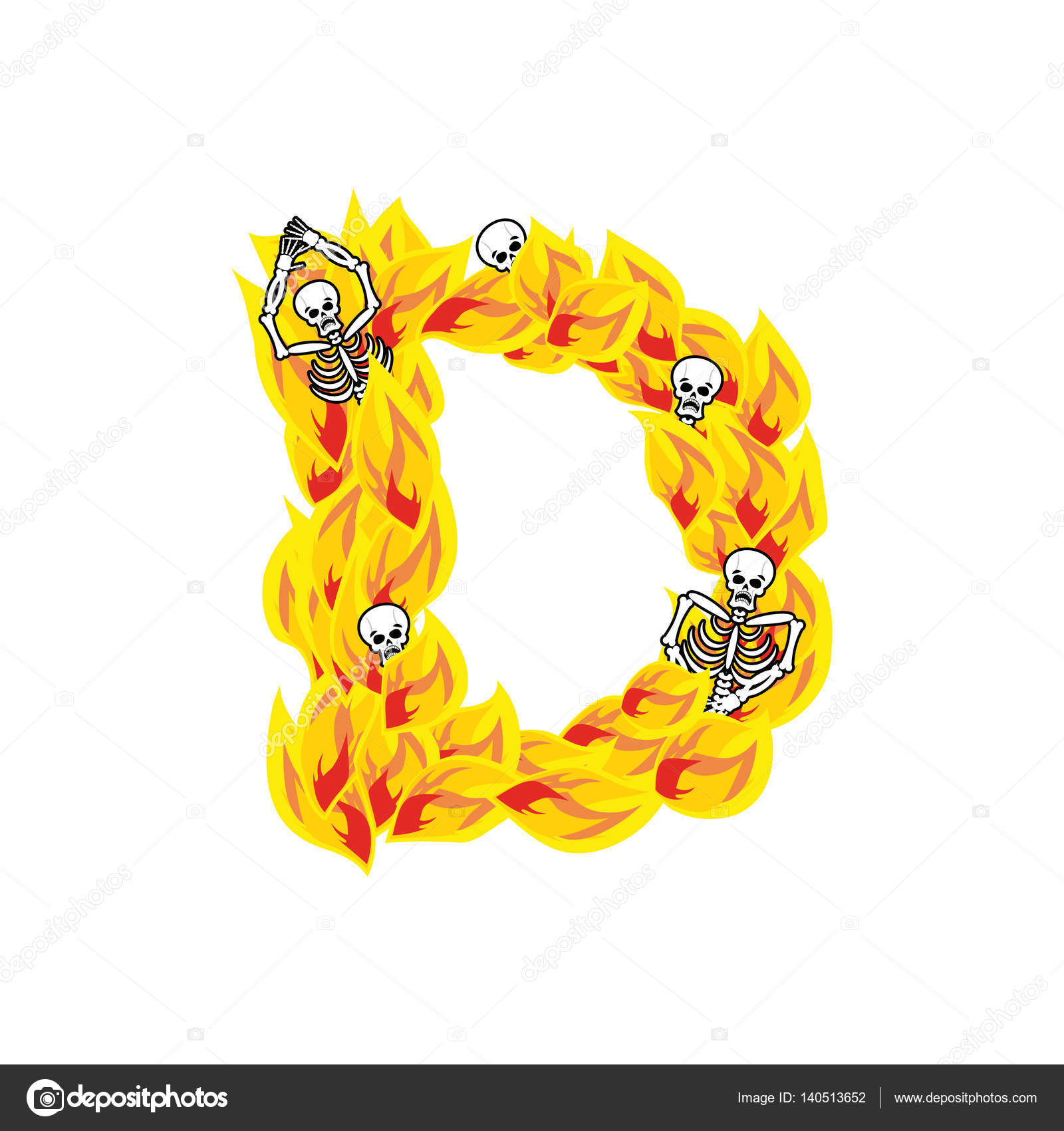 Letter D hellish flames and sinners font. Fiery lettering. Infer Stock ...