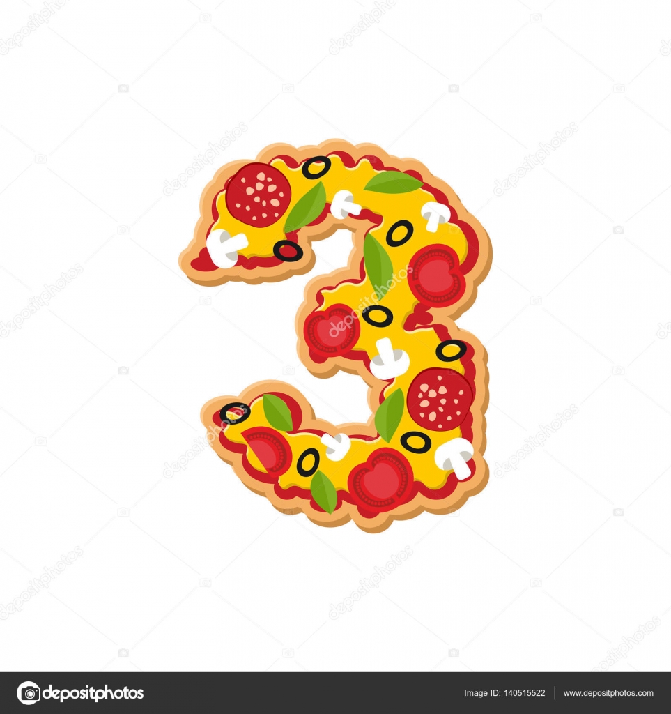 Number 3 pizza font. Italian meal alphabet numeral three. Lettri Stock ...