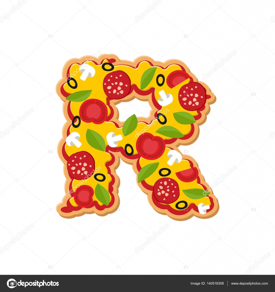 Letra R pizza fuente. Alfabeto de comida italiana. Lettring comida ...