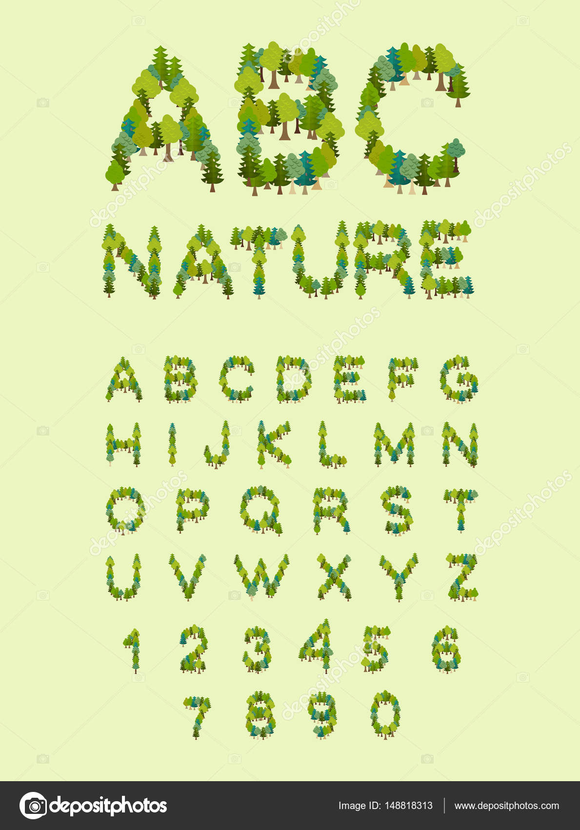 Nature alphabet. Tree font. Forest alphabet. Letter from Tree. Stock ...