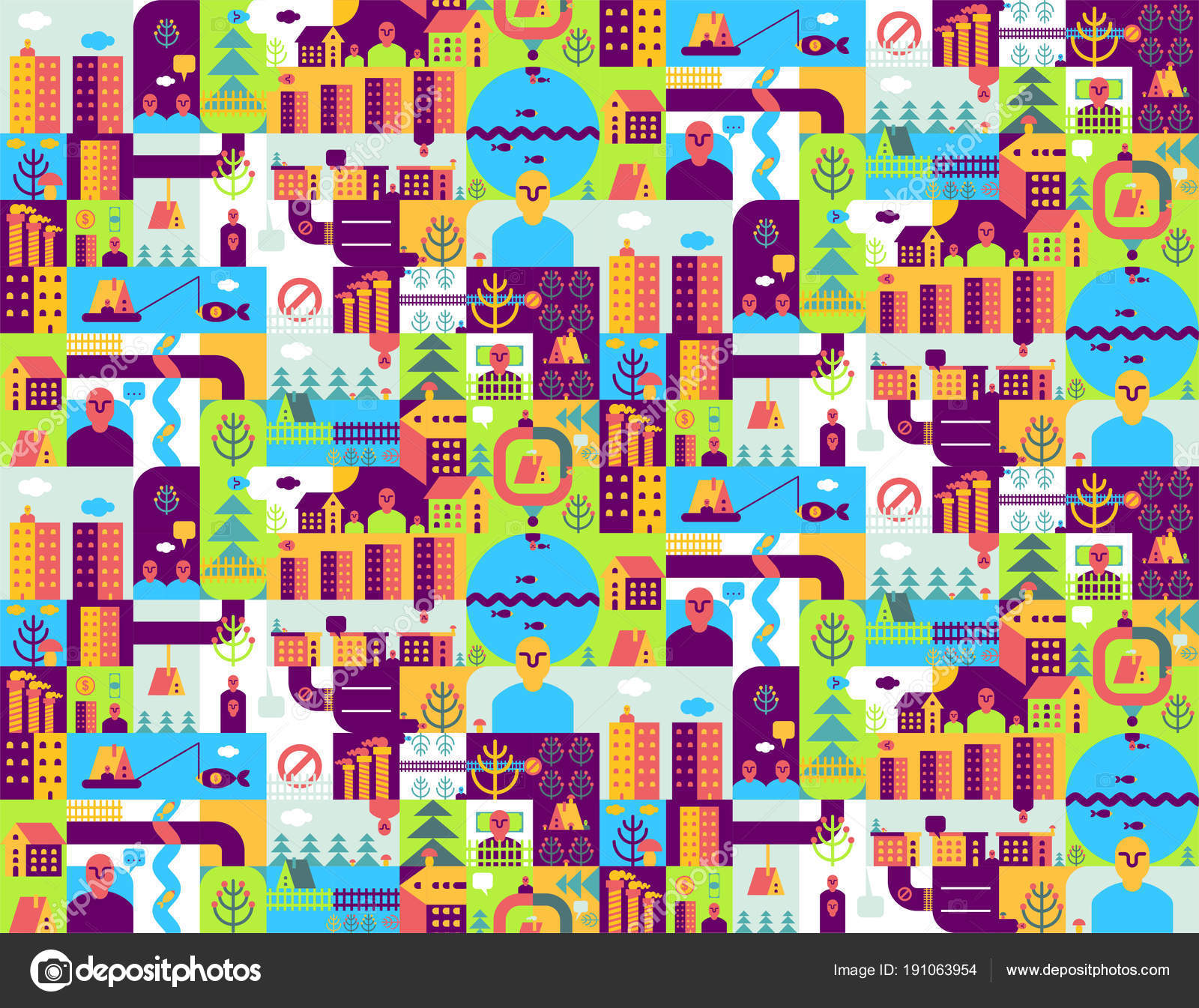 City seamless pattern. Place map texture. Town background. Road Stock ...