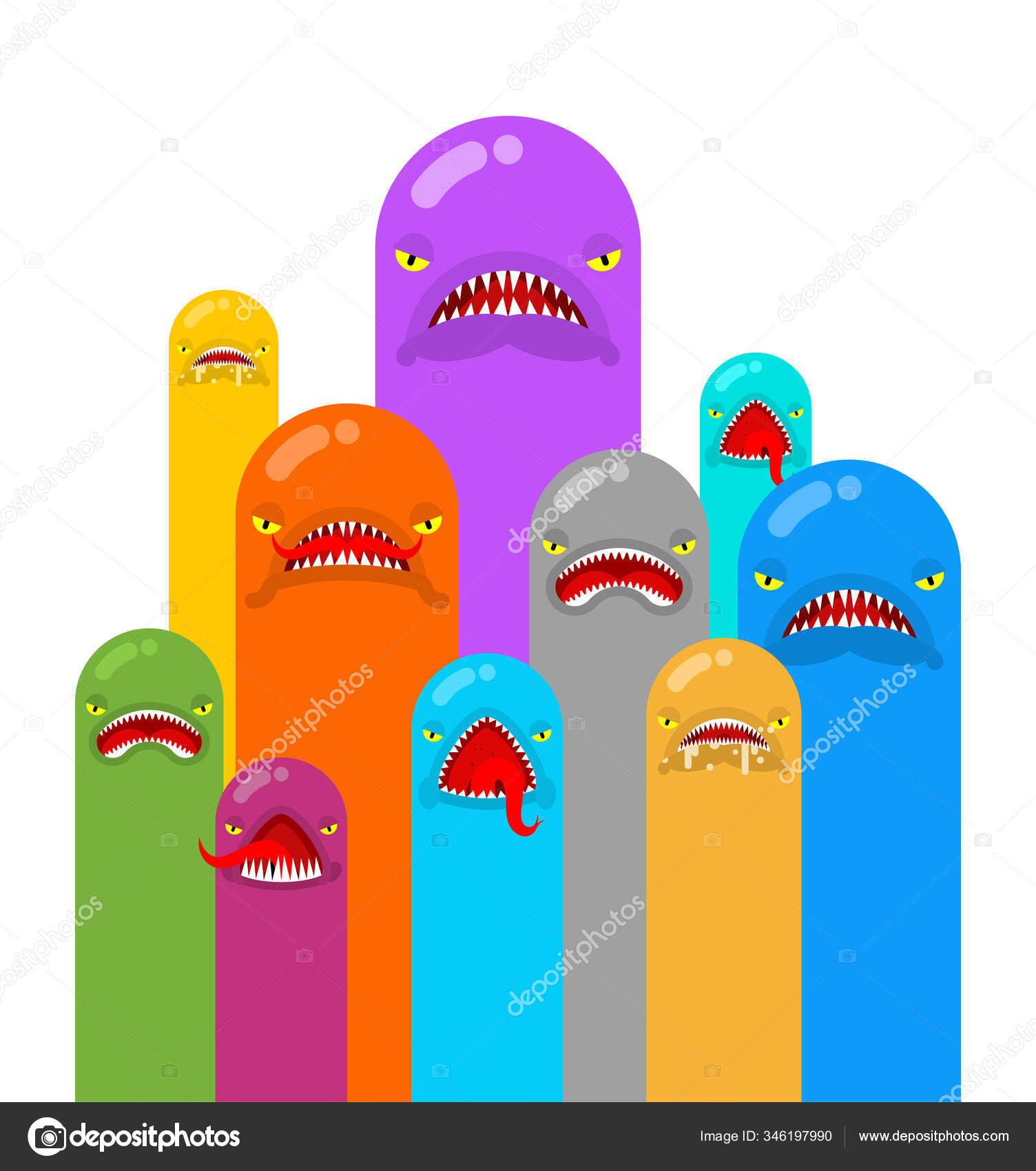 Angry Worm Set Evil Worms Isolated Vector Illustration Stock Vector ...