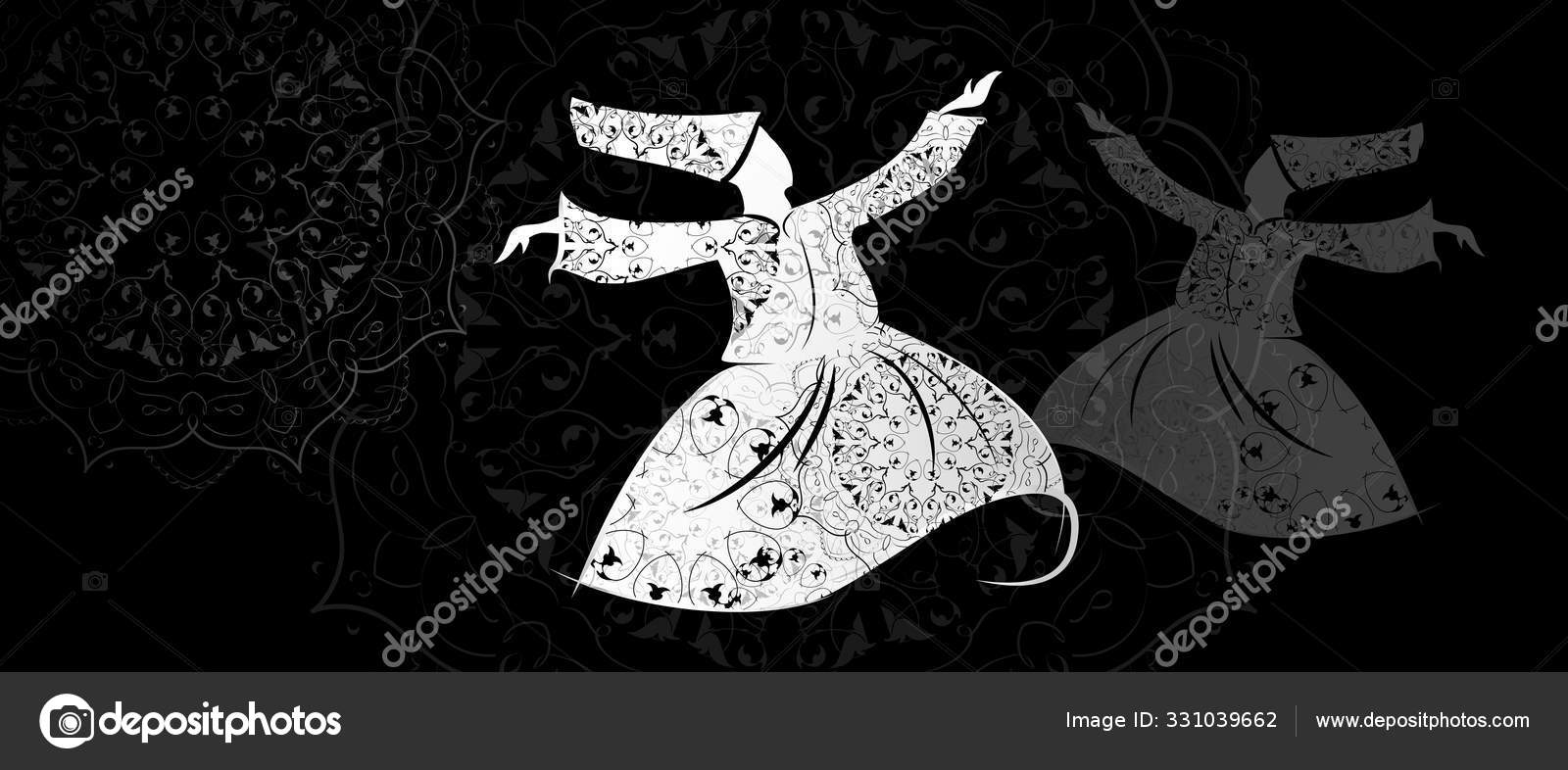 Vector Islam dance Sufi dervishes religion. Whirling dances of ...