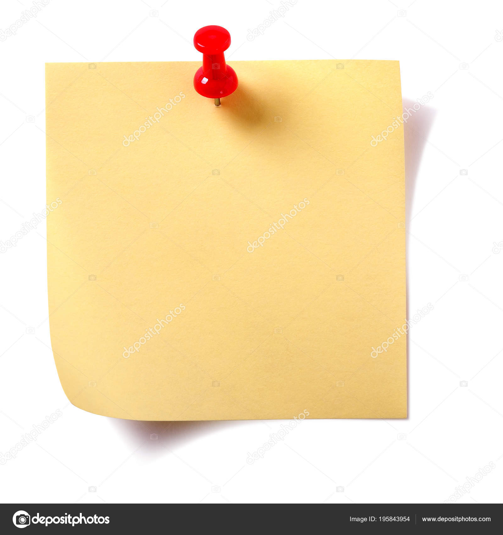 Yellow Square Sticky Post Note Pushpin Isolated White — Stock Photo ...