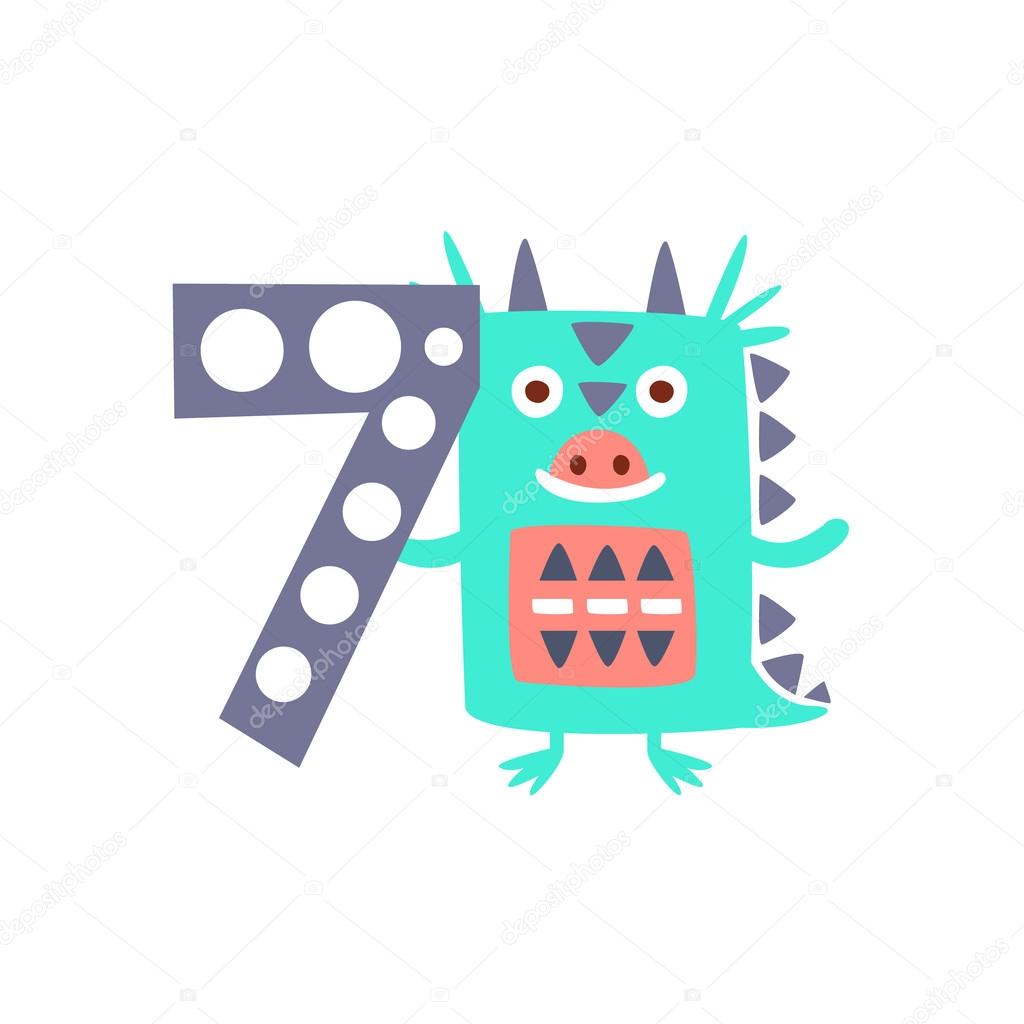 Dragon Standing Next To Number Seven Stylized Funky Animal Stock Vector ...