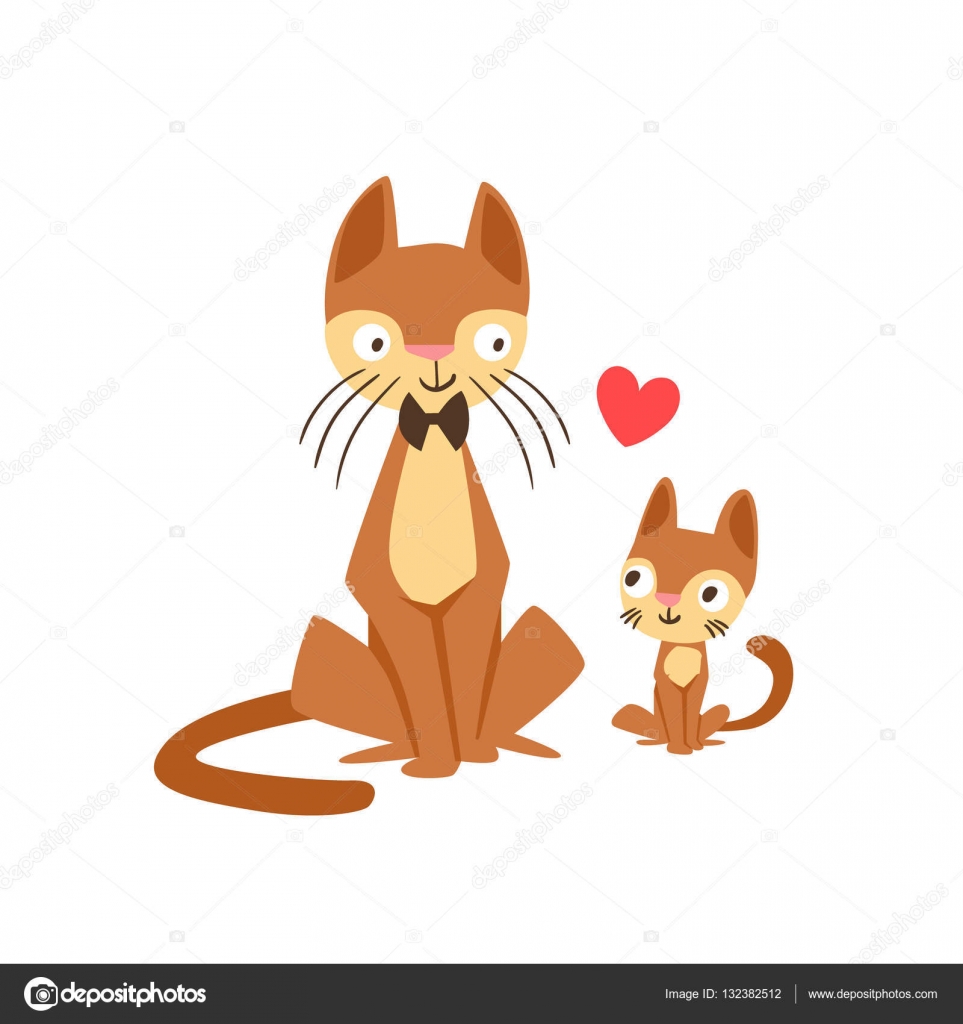 Cat Dad With Bow Tie Animal Parent And Its Baby Calf Parenthood Themed ...