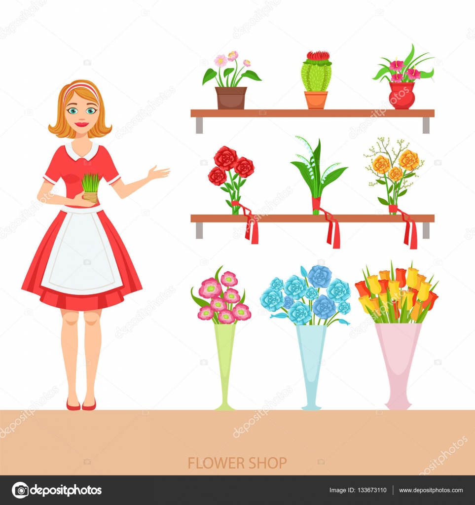 Female Florist In The Flower Shop Demonstrating The Assortment Stock ...