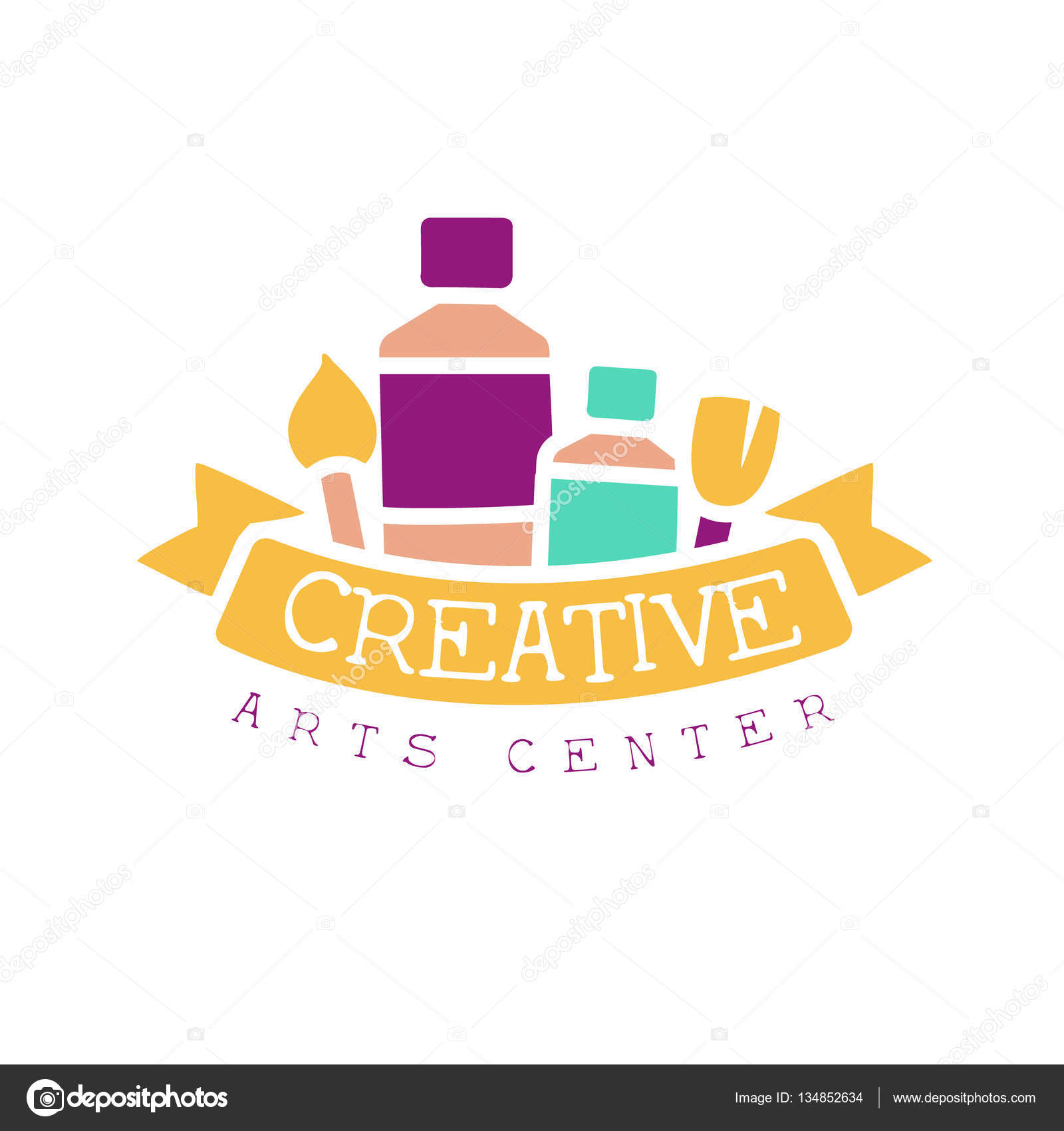 Kids Creative Class Template Promotional Logo With Ribbon And Symbols ...