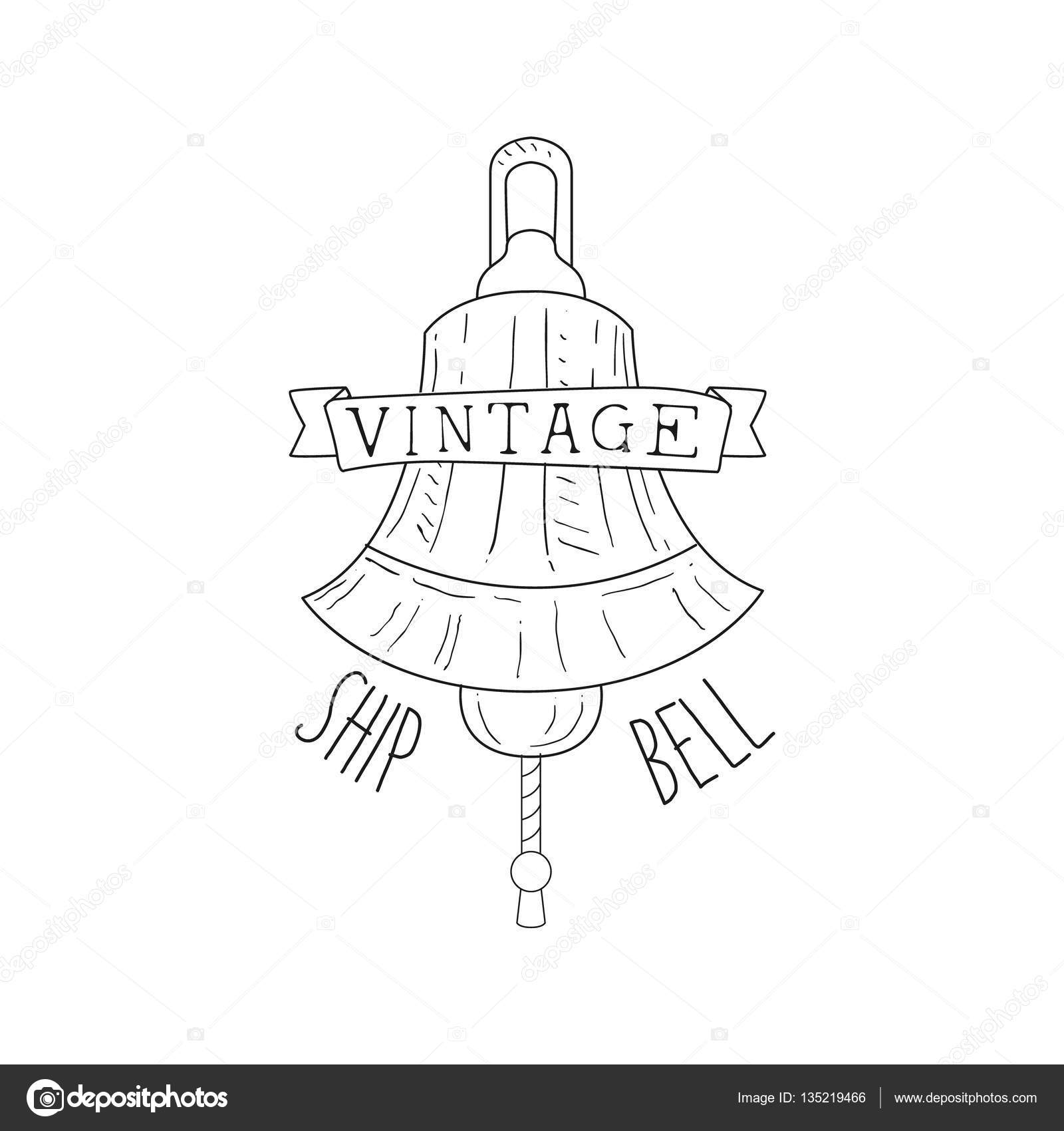 Ships Bell Vintage Sea And Nautical Symbol Hand Drawn Sketch Label ...