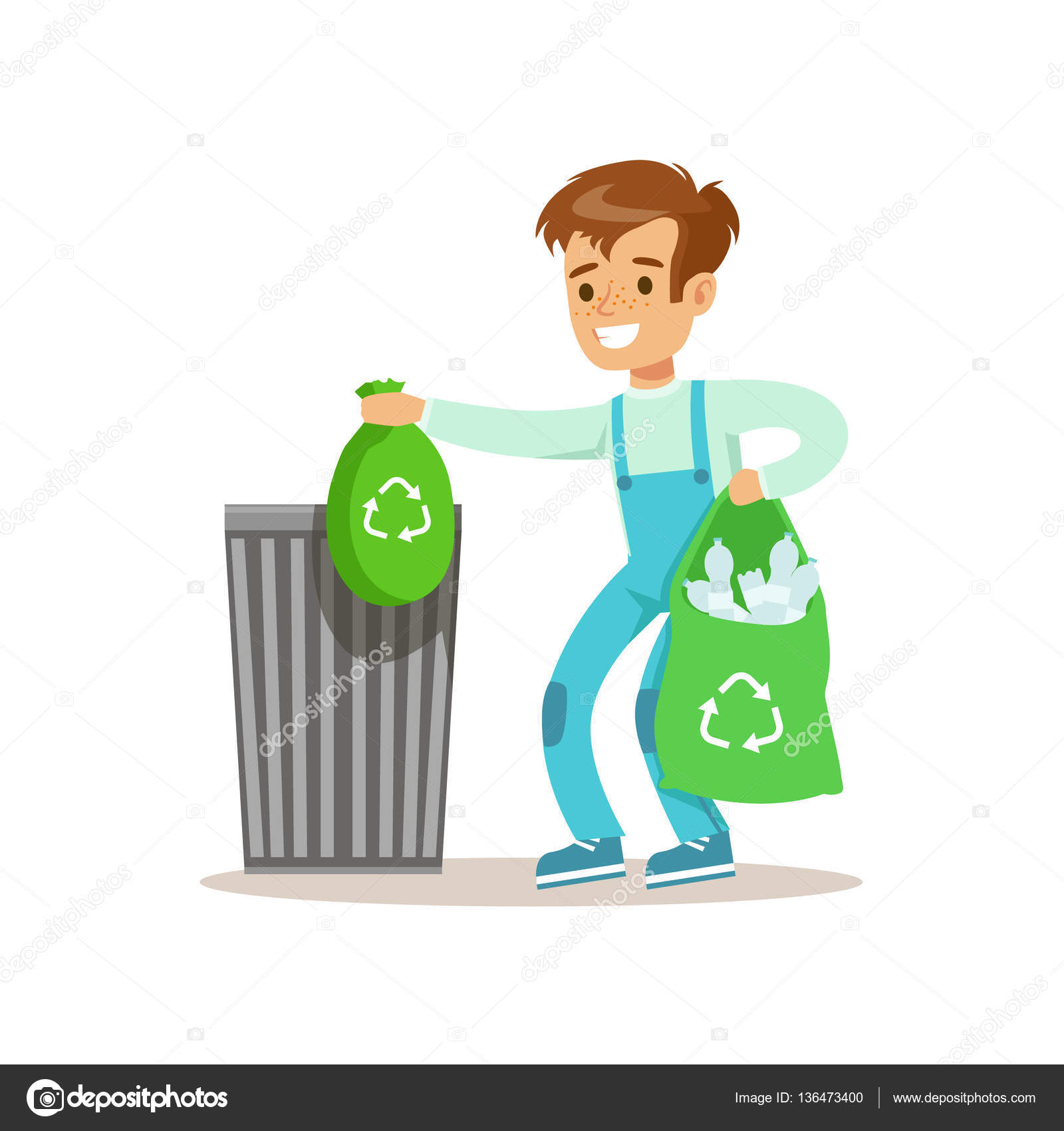 Limpio, Dibujos Animados, Papelera, Desperdicio, Reciclaje Imagen ...