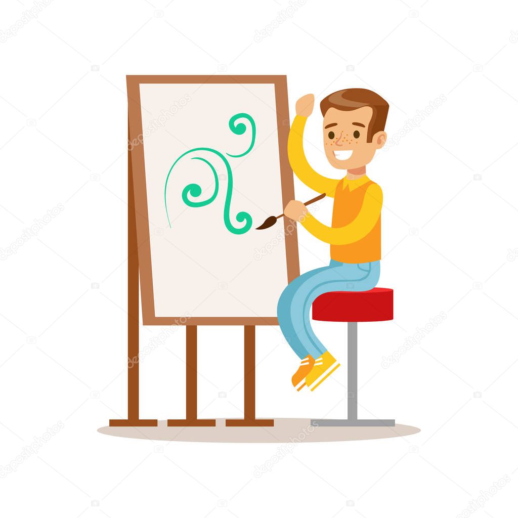 Boy Drawing, Creative Child Practicing Arts In Art Class, Kids And ...