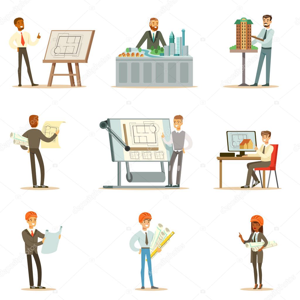 Architect Profession Series Of Vector Illustrations With Architects ...