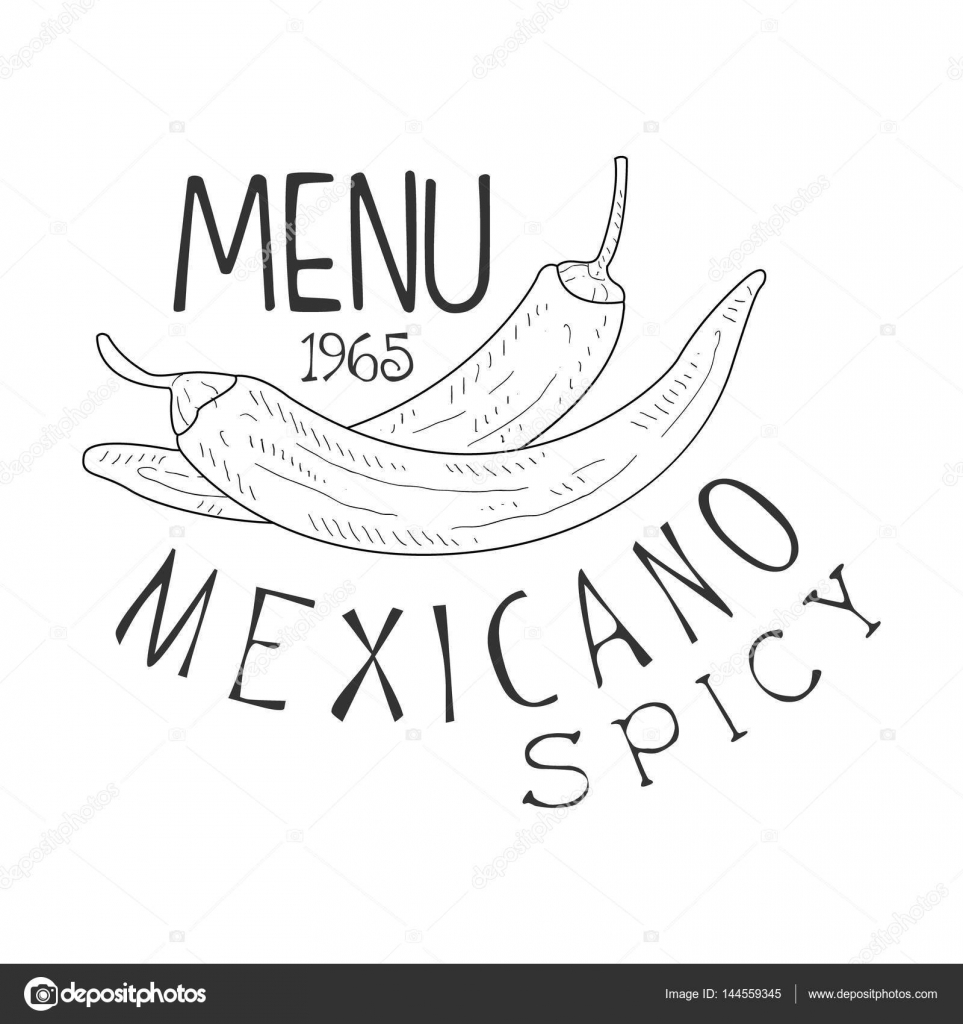 Restaurant Mexican Food Menu Promo Sign In Sketch Style With Chili ...