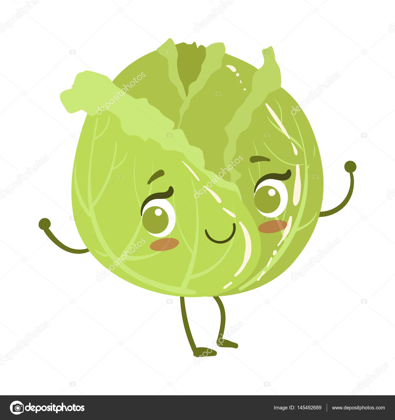 Zelí roztomilé Anime humanizovaný úsměvem kreslený zeleninové jídlo ...