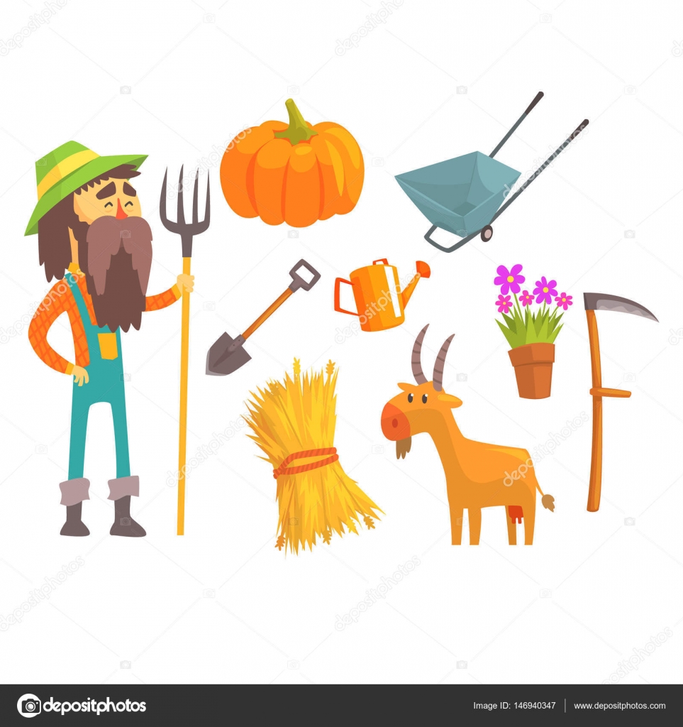 Professional Farmer And His Tools, Man And His Profession Attributes ...