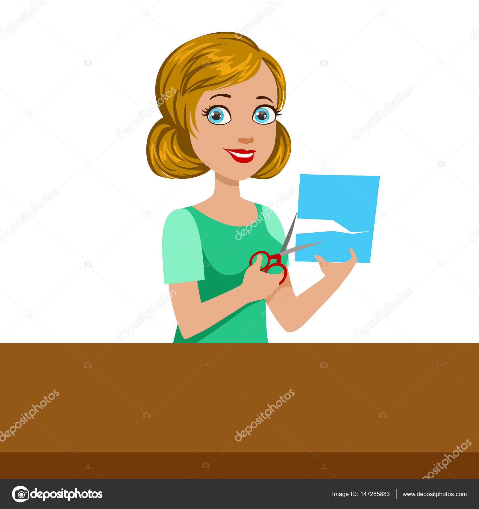 Teacher Demonstrating How To Cut The Paper For Applique, Elementary ...