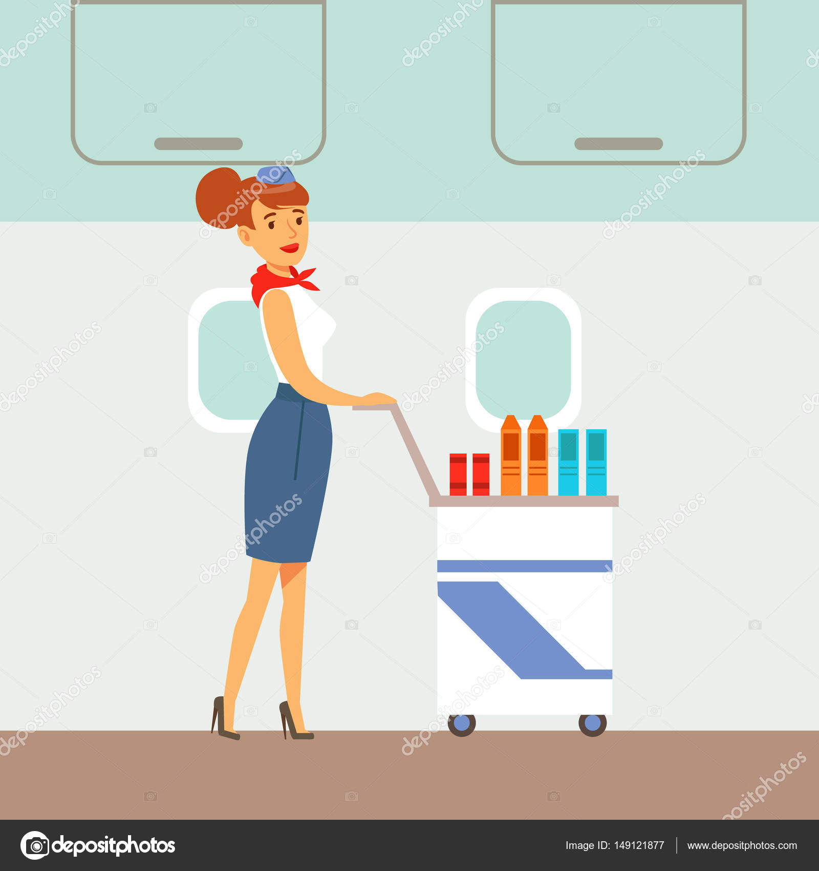 Flight Attendant Serving Drinks On A Plane, Part Of People Taking ... Flight Attendant Serving Drinks On A Plane, Part Of People Taking ...