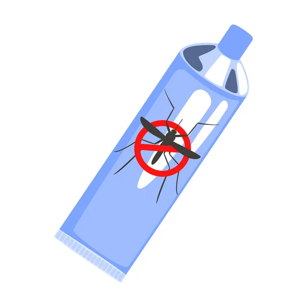 Mosquito insect and mosquito repellent spray blue can. Colorful cartoon ...