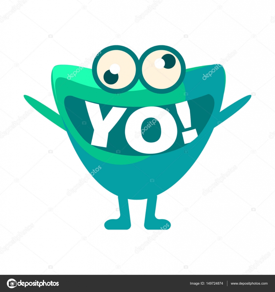 Green Blob Saying Yo, Cute Emoji Character With Word In The Mouth ...