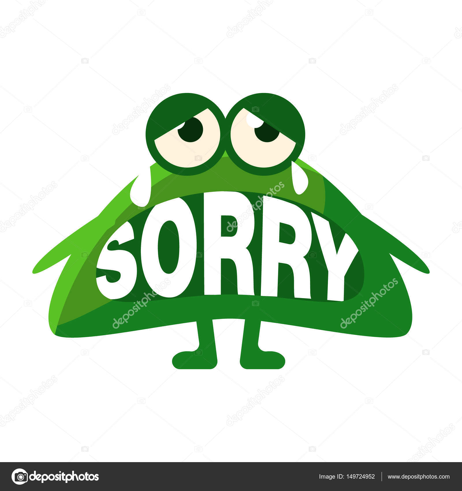 Green Blob Saying Sorry, Cute Emoji Character With Word In The Mouth ...