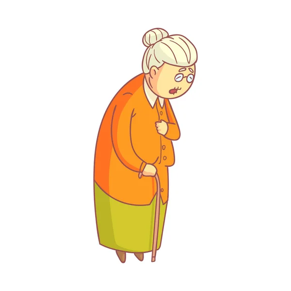 Old Woman With Cane And A Bag Grandmother With Glasses Walking
