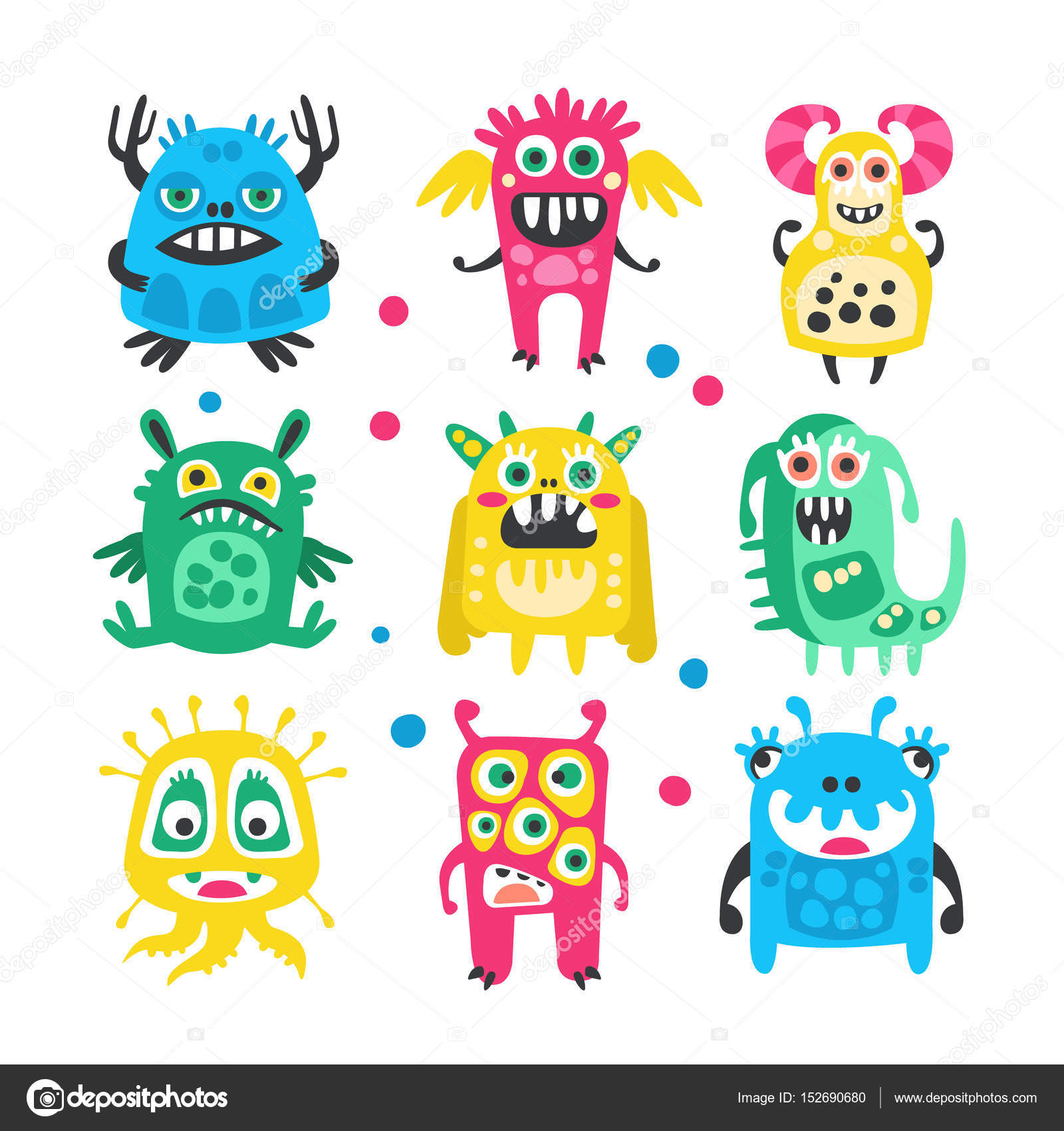 Cartoon cute funny monsters, aliens and bacterias set. Colorful ...
