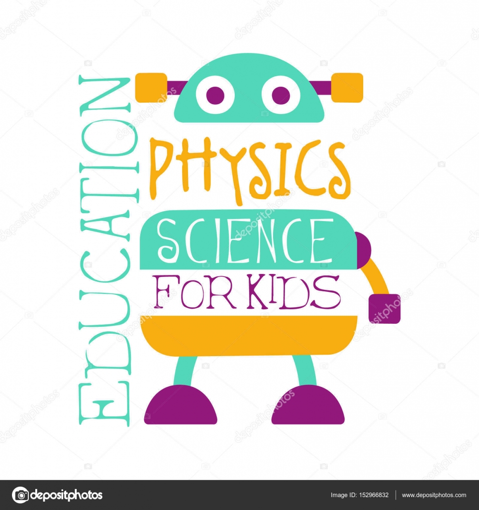 Physics education science for kids logo symbol. Colorful hand drawn ...